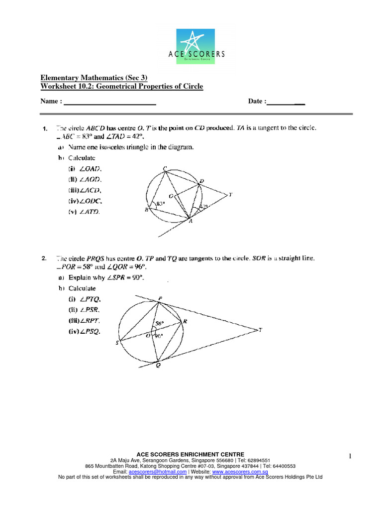 Worksheet 10.2 - Geometrical Properties of Circles | PDF | Mathematics