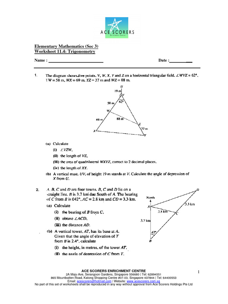 Worksheet 11.4 - Trigonometry | PDF