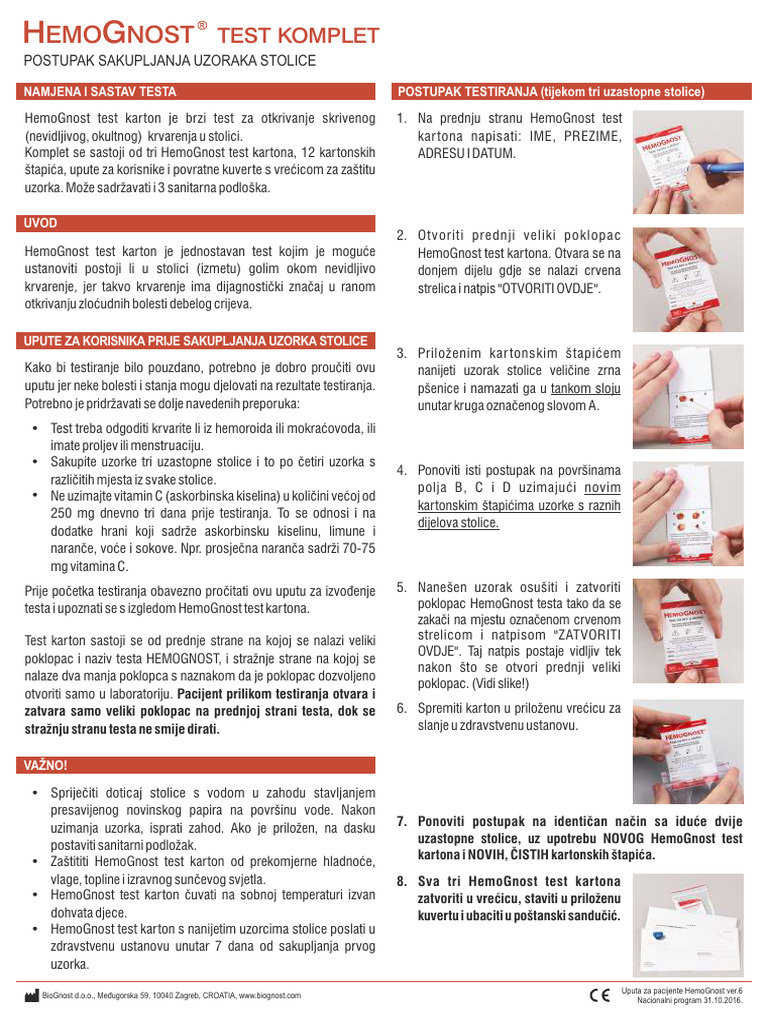 Uputa HemoGnost Test Komplet Pacijent Ver.6 | PDF