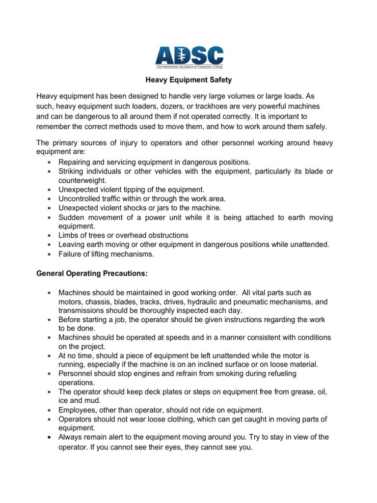 Heavy Equipment Safety Tips | PDF