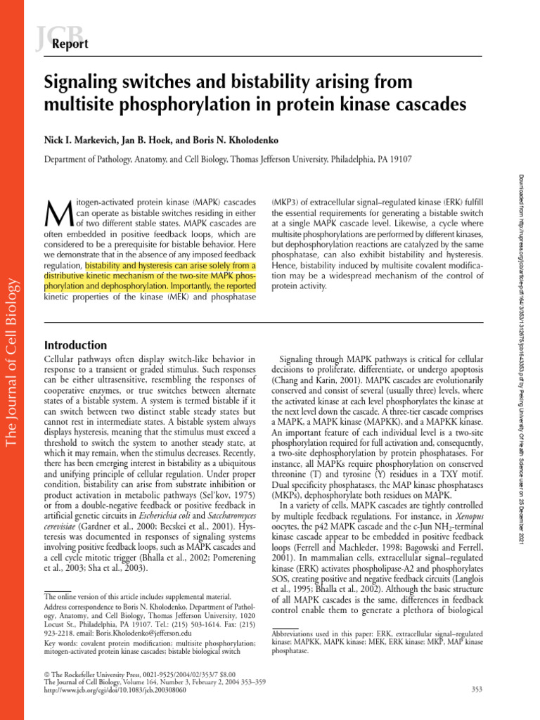 Signaling Switches and Bistability Arising From Multisite ...