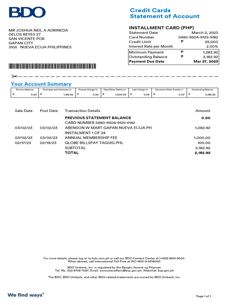 Consolidated Credit Card SOA | PDF