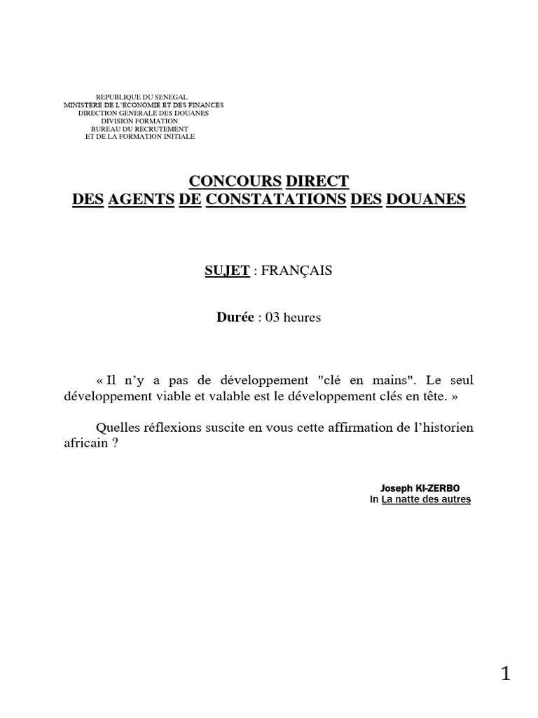 Sujets Precedents Concours Douane Agent de Constatation | PDF