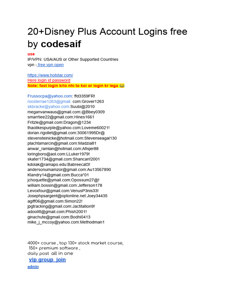 20+disney Plus Account Logins Free by Codesaif | PDF