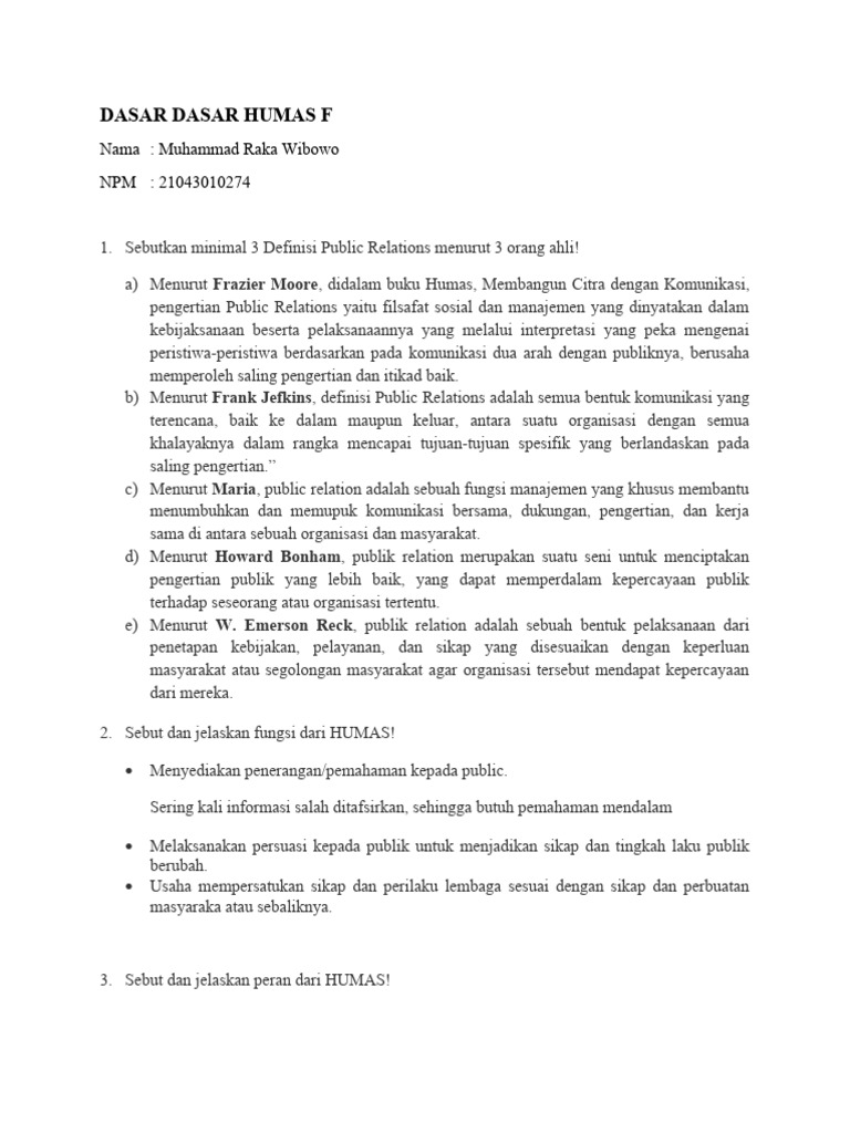 Tugas Dasar Humas | PDF