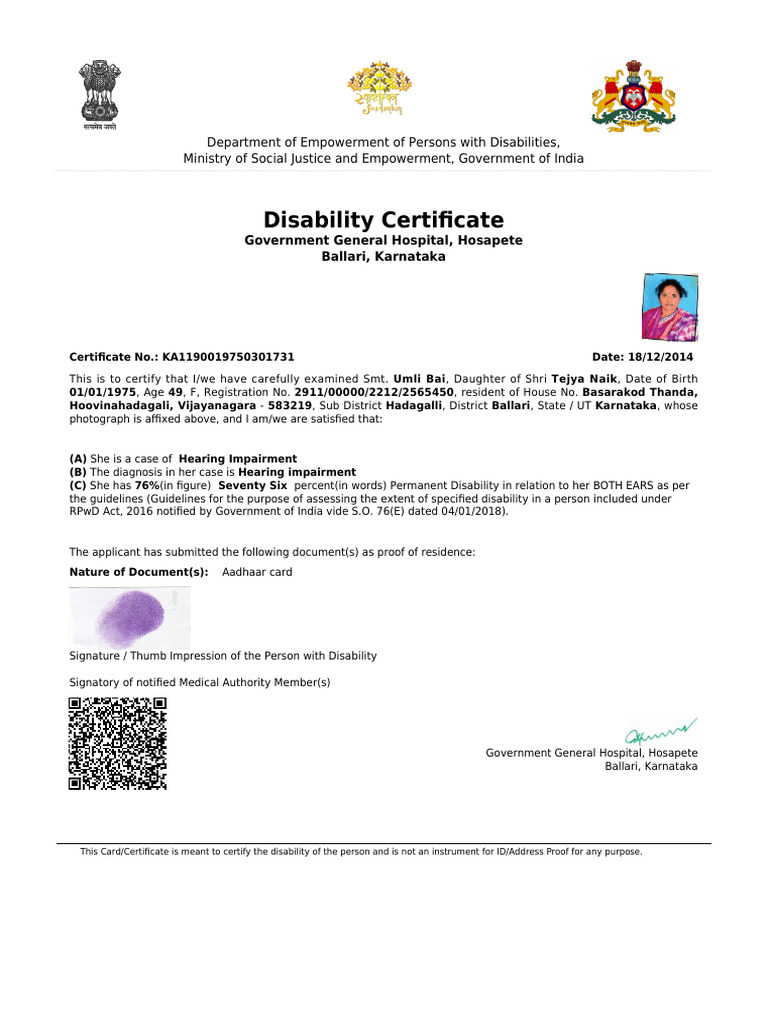 Disability Certificate | PDF
