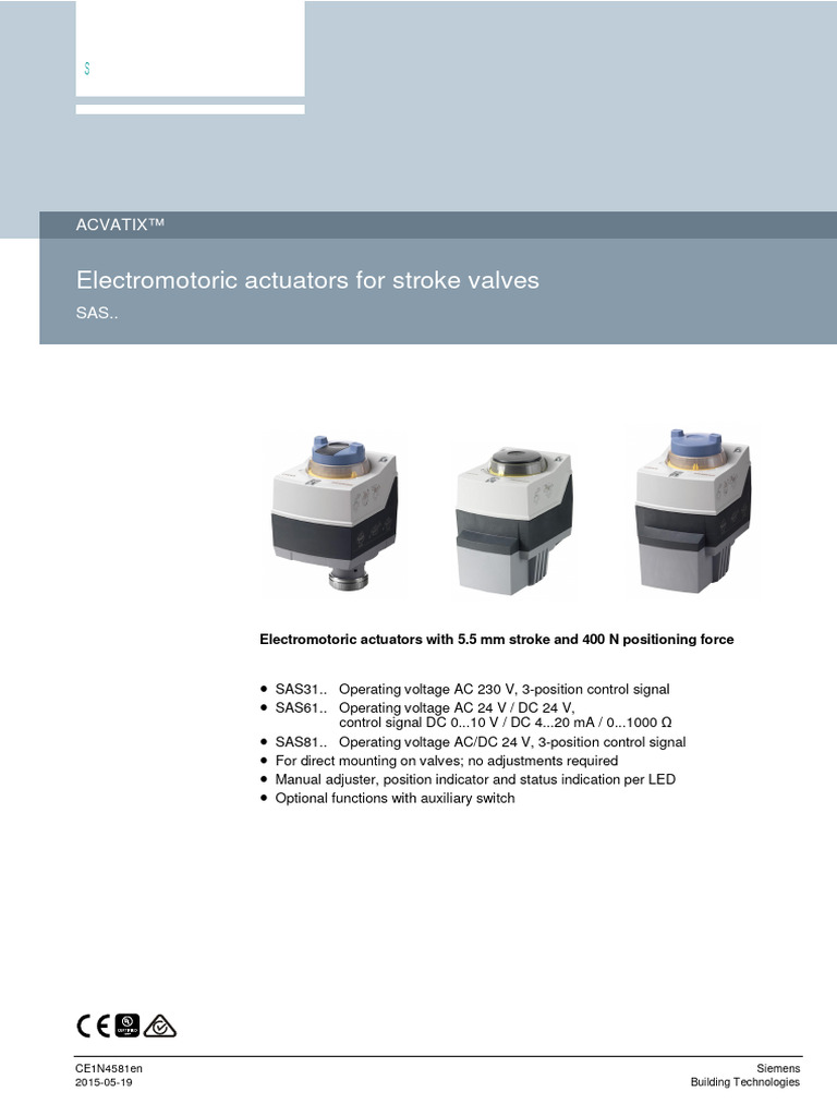 Siemens - Electromotoric Actuators SAS 31xx-61xx-81xx - Technical Data Sheet en | PDF | Valve ...