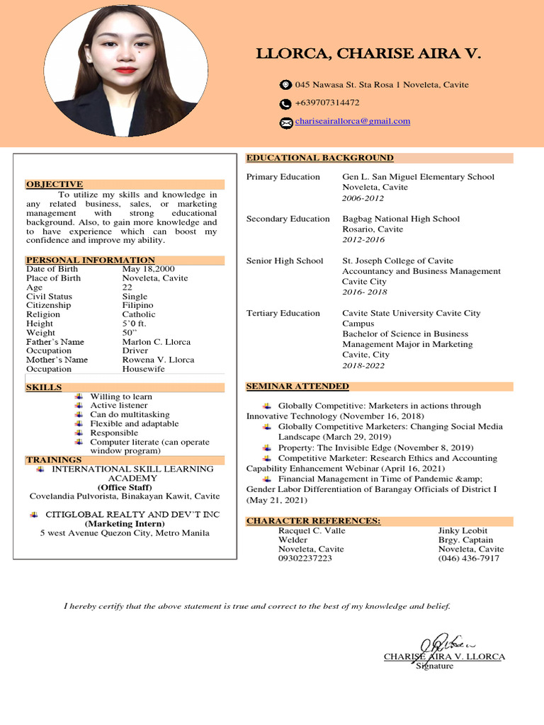 Charise Aira Llorca Resume Summary | PDF