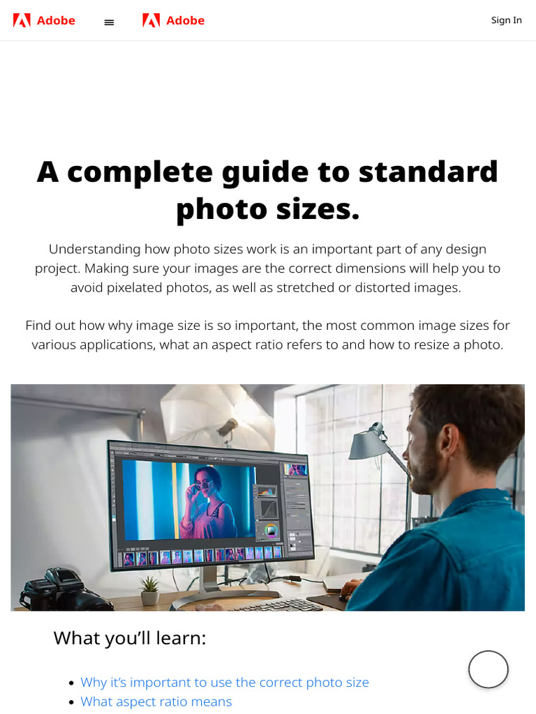 A Complete Guide To Standard Photo Sizes Adobe | PDF | Adobe Photoshop | Pixel