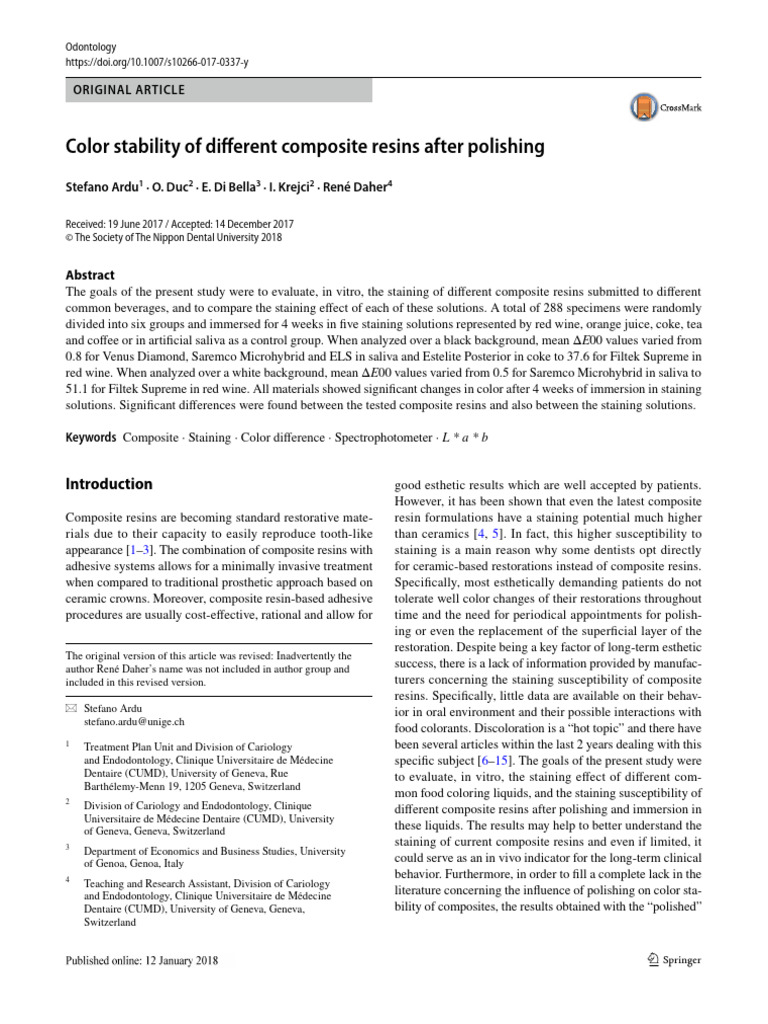 8 Color Stability of Different Composite Resins After Polishing | PDF