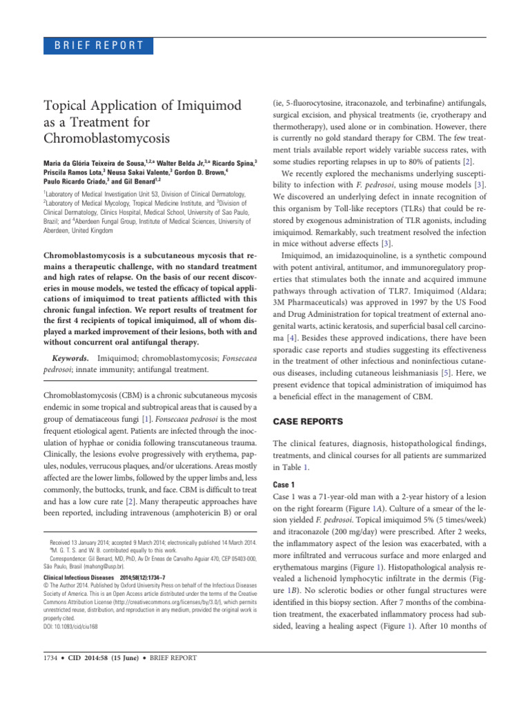 Topical Application of Imiquimod As A Treatment For Chromoblastomycosis ...