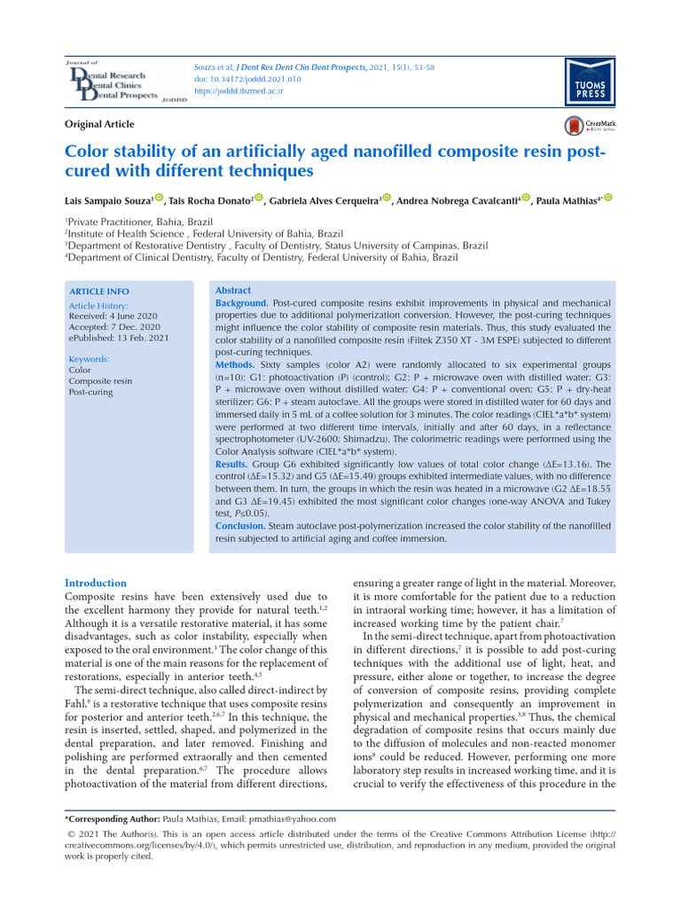 6 Color Stability of An Artificially Aged Nanofilled Composite Resin ...