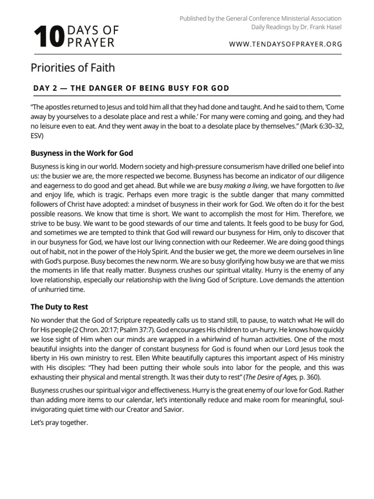 The Perils of Busyness in Faith | PDF | Prayer | Jesus