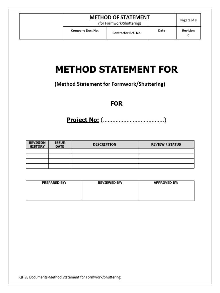 Method Statement for Formwok | PDF