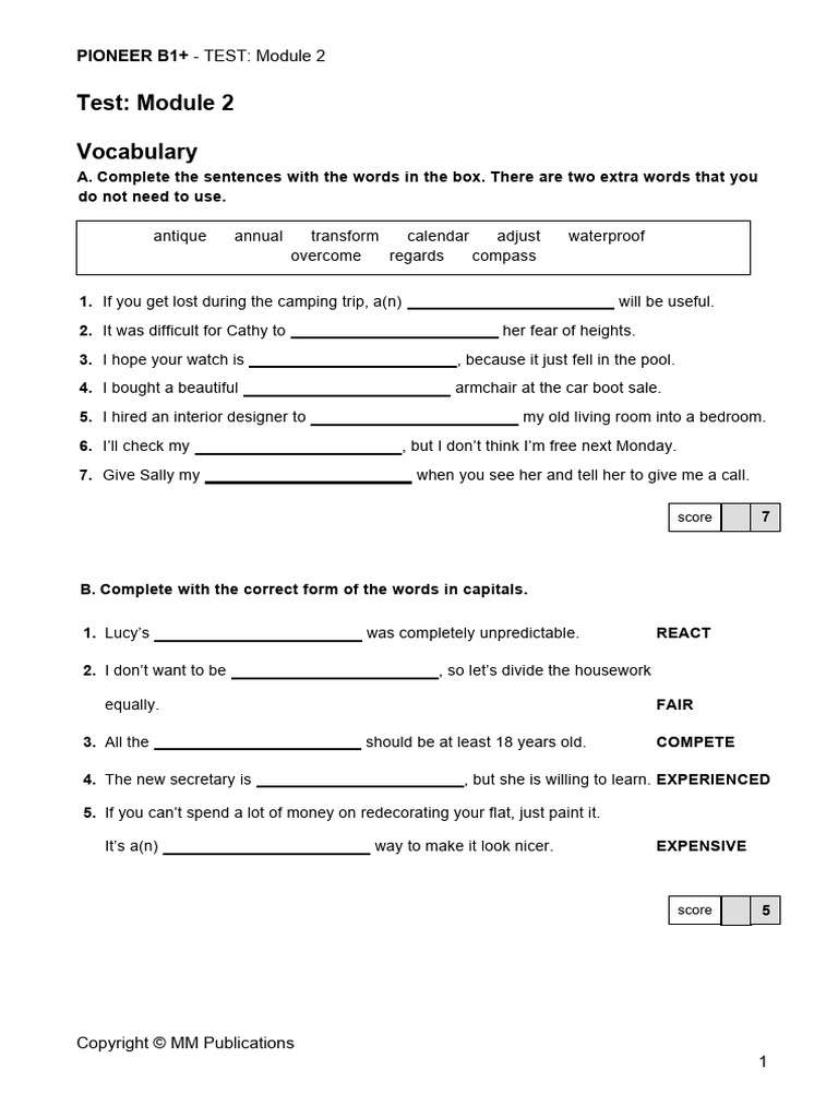 Pioneer B1 Plus Tests Module 2 | PDF