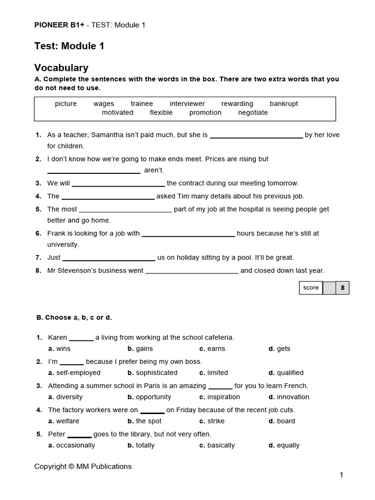 Pioneer B1 Plus Tests Module 1 | PDF