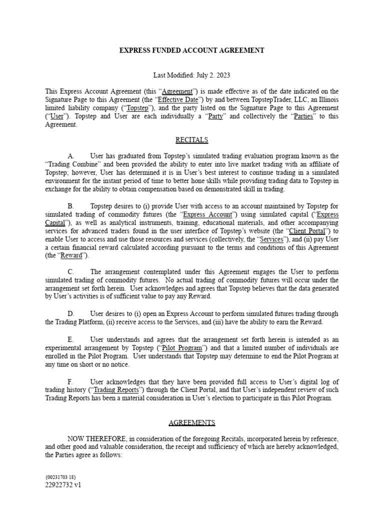 Topstep Corp. Express Funded Account Agreement | PDF