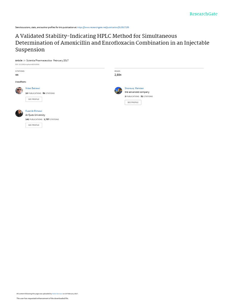 A Validated Stability-Indicating HPLC Method For Simultaneous Determination of Amoxicillin and ...