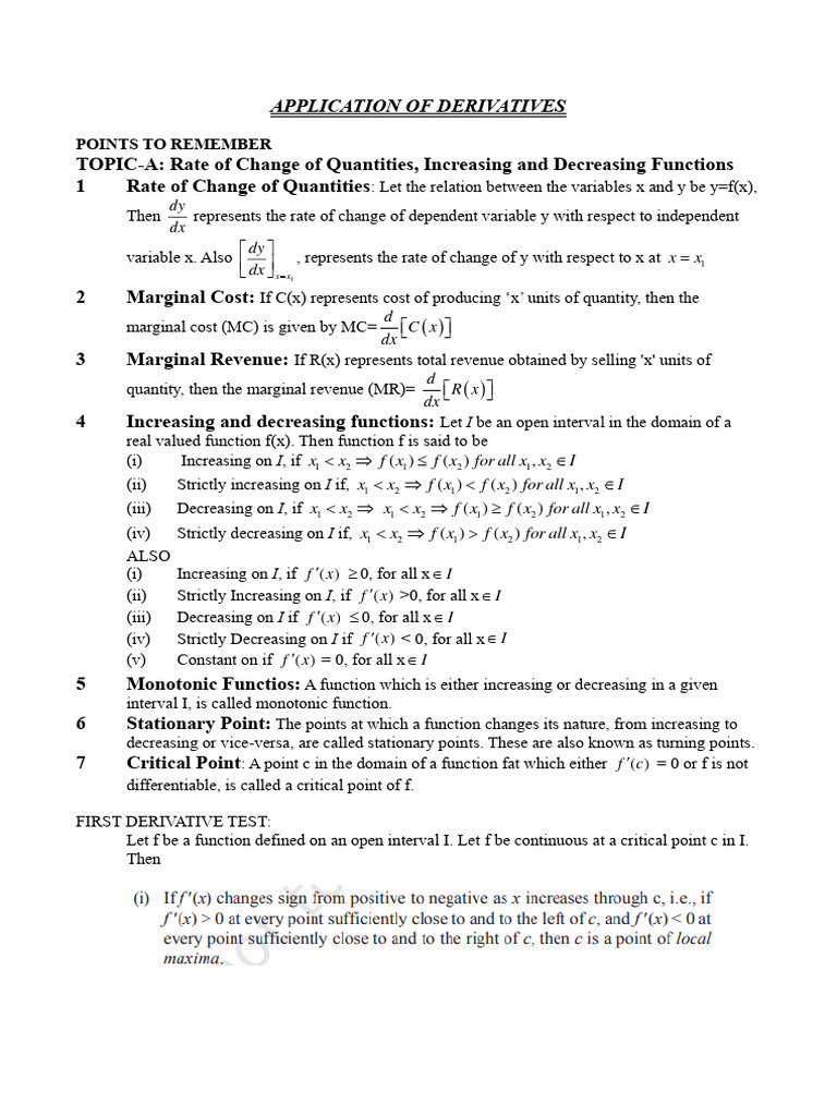 Application of Derivatives | PDF