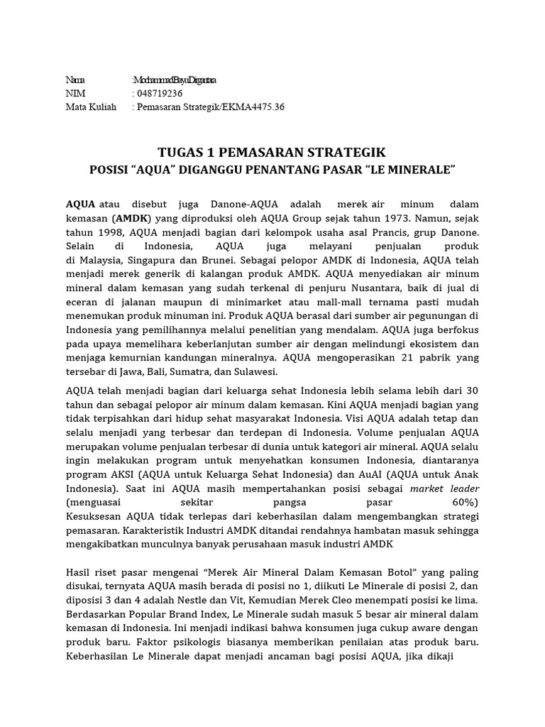 Tugas 1 - Pemasaran Strategik - Mochammad Bayu Dirgantara | PDF