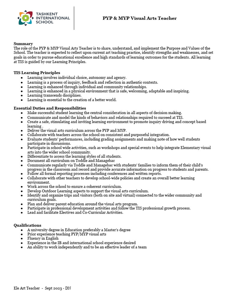 PYP MYP Visual Arts Dec 2023 2 | PDF | Art | Wellness