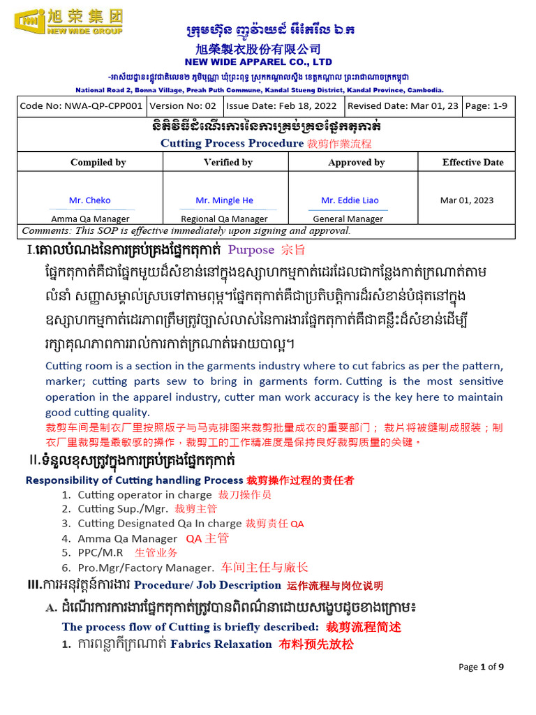 Cutting Process Procedure Ok Pdf
