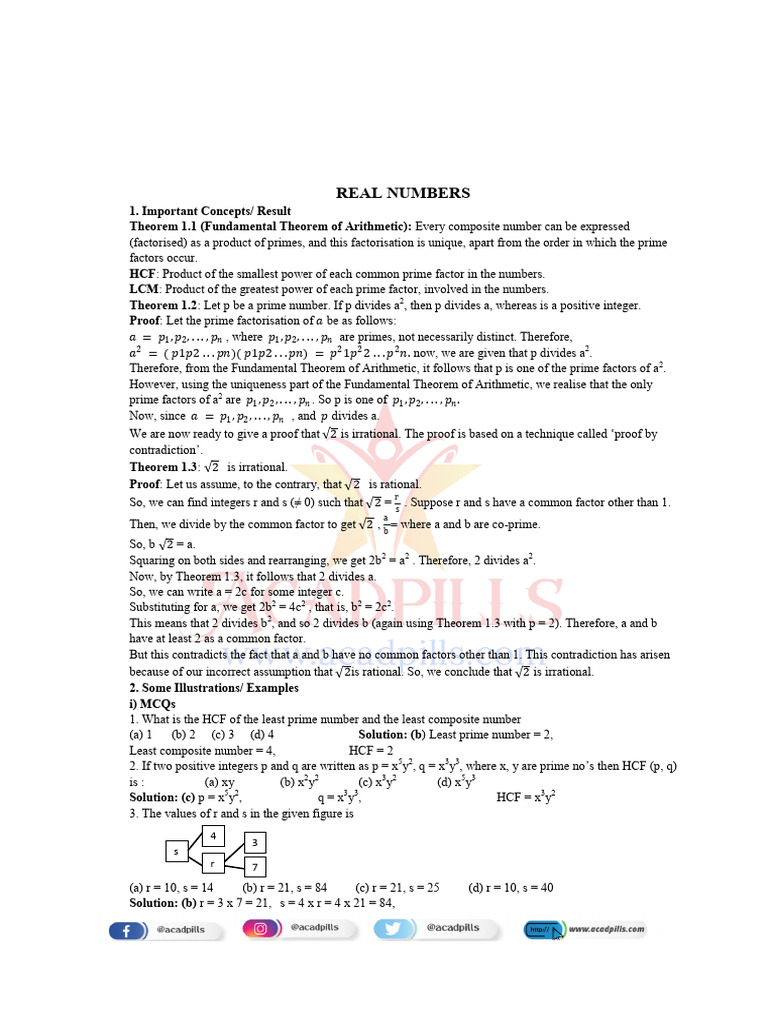 Real Numbers PDF | PDF | Factorization | Numbers