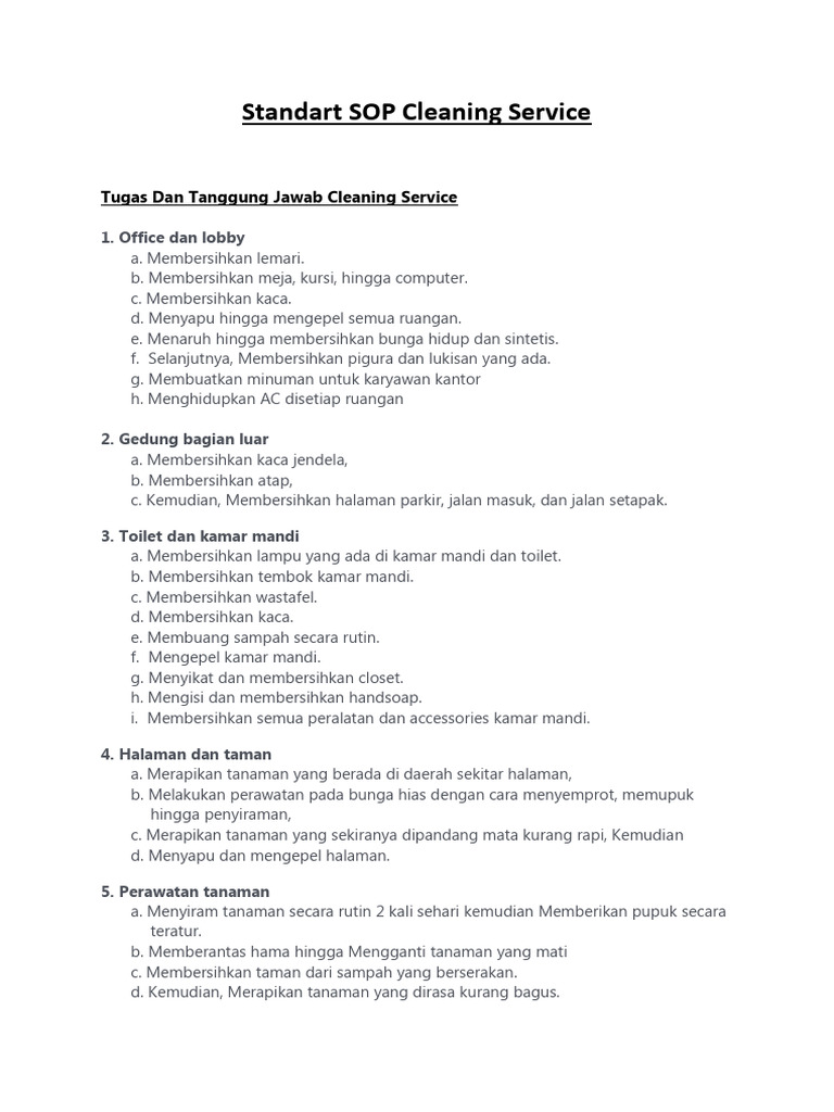 Standart SOP Cleaning Service | PDF