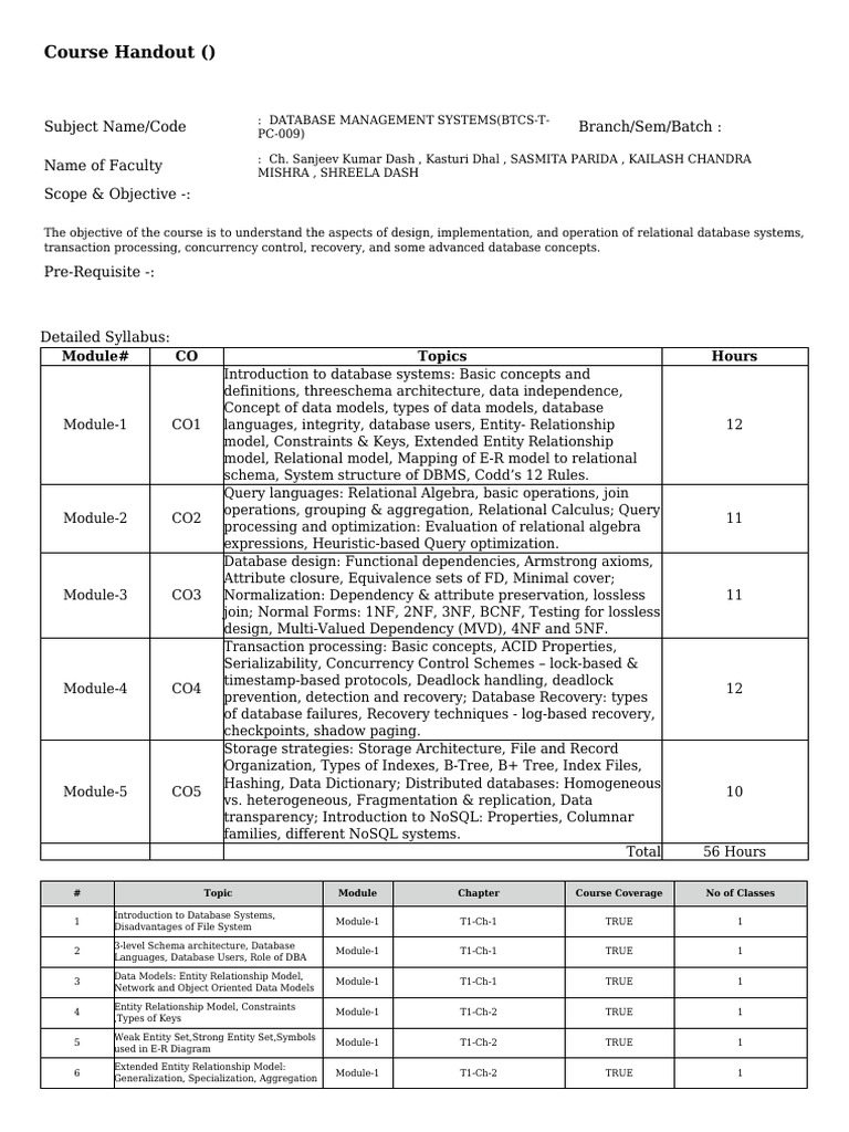 Dbms Course Handout | PDF