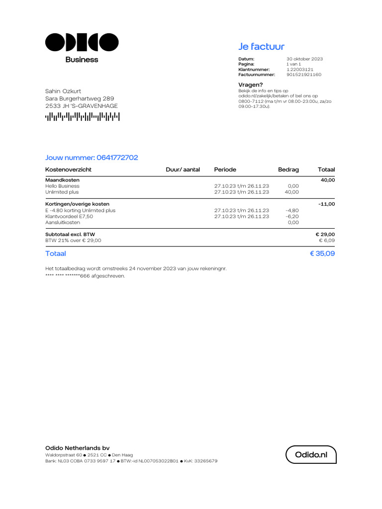 Odido Factuur 1 | PDF