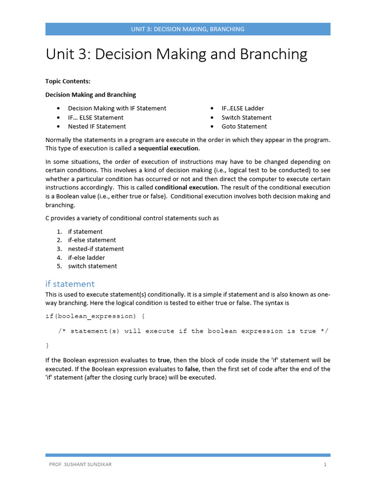 Unit 3 Decision Making and Branching | PDF | Boolean Data Type | Computer Engineering