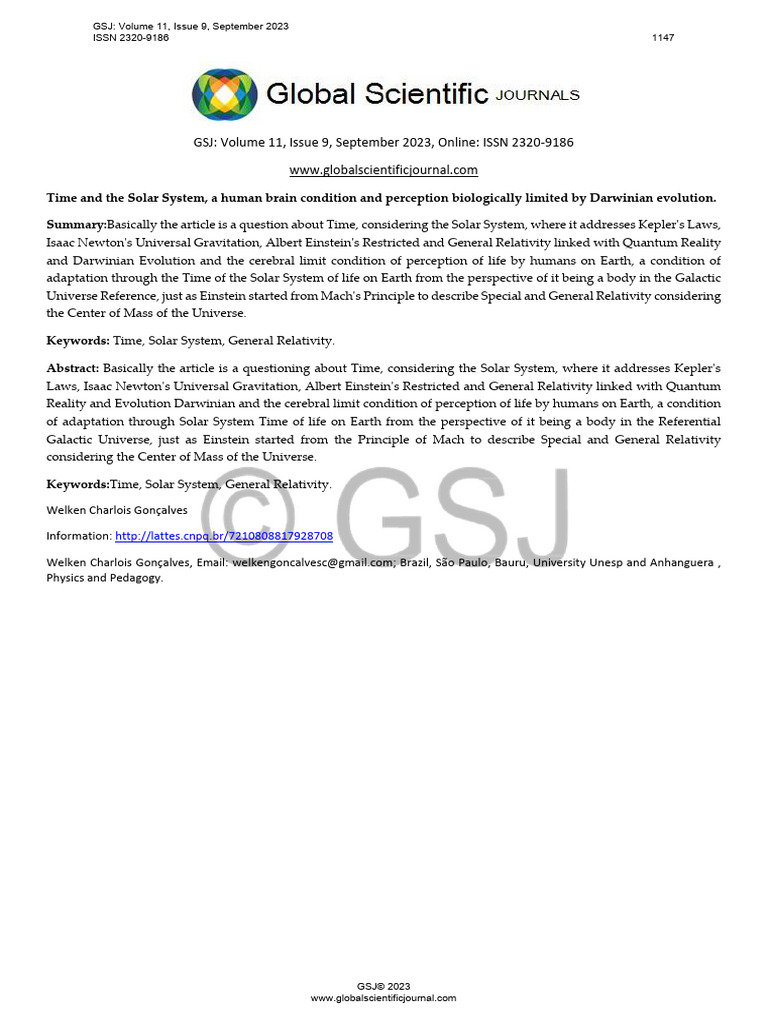 Time and the Solar System, A Human Brain Condition and Perception ...