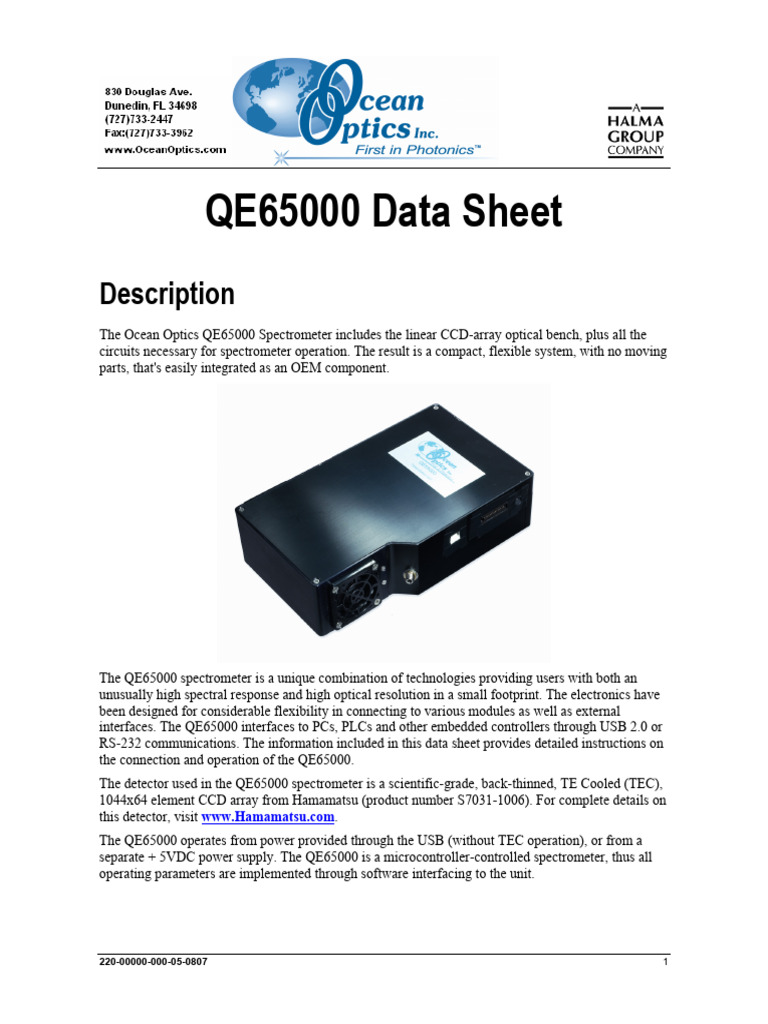 QE65000 Spectrometer Overview | PDF | Science & Mathematics | Computers