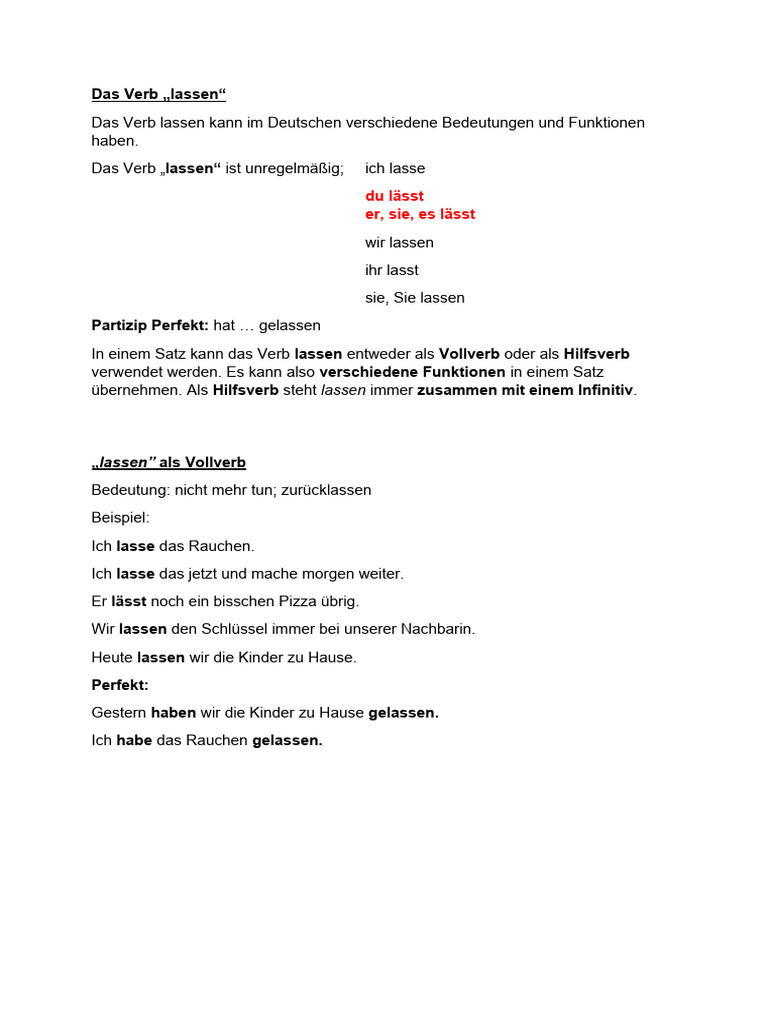 Das Verb Lassen Erklärung | PDF