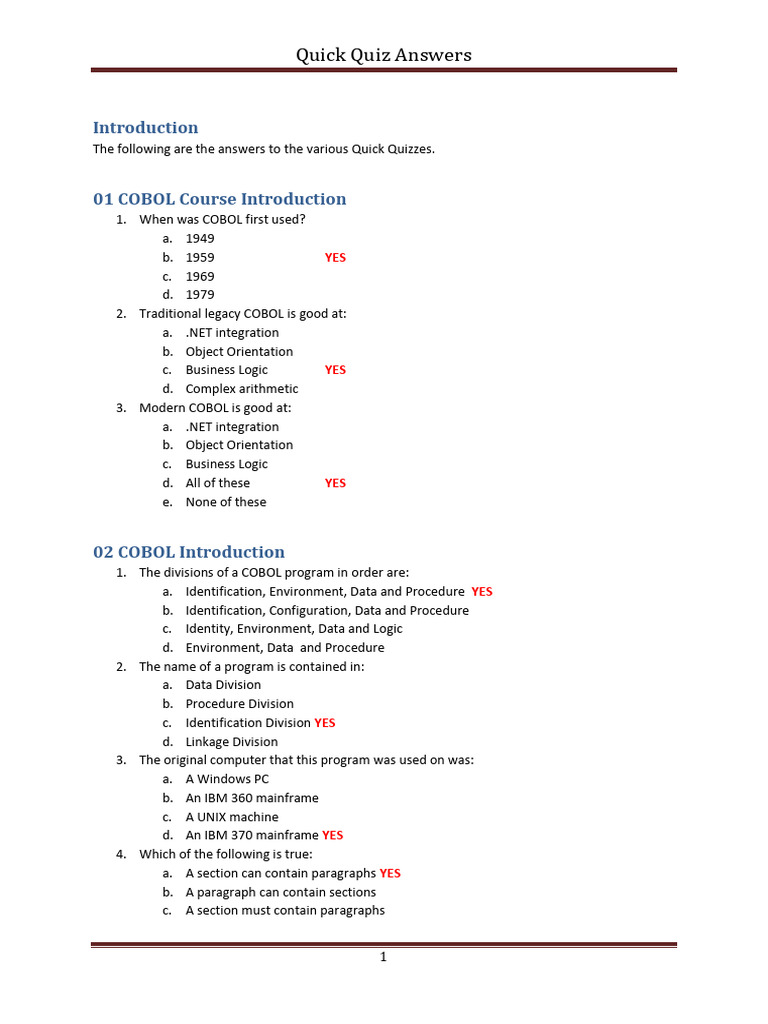 Quick Quiz Answers Studio | PDF