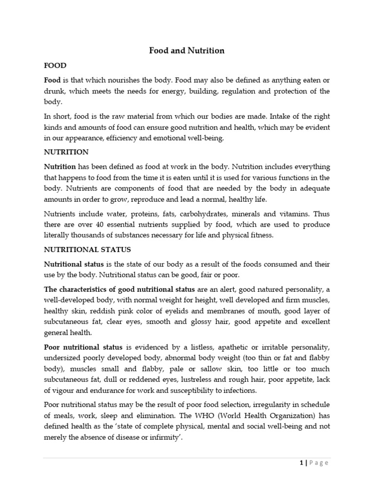Food and Nutrition | PDF