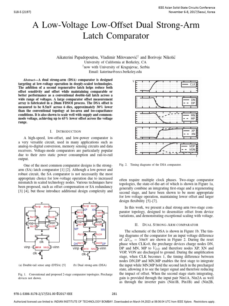 A Low-Voltage Low-Offset Dual Strong-Arm Latch Comparator | PDF