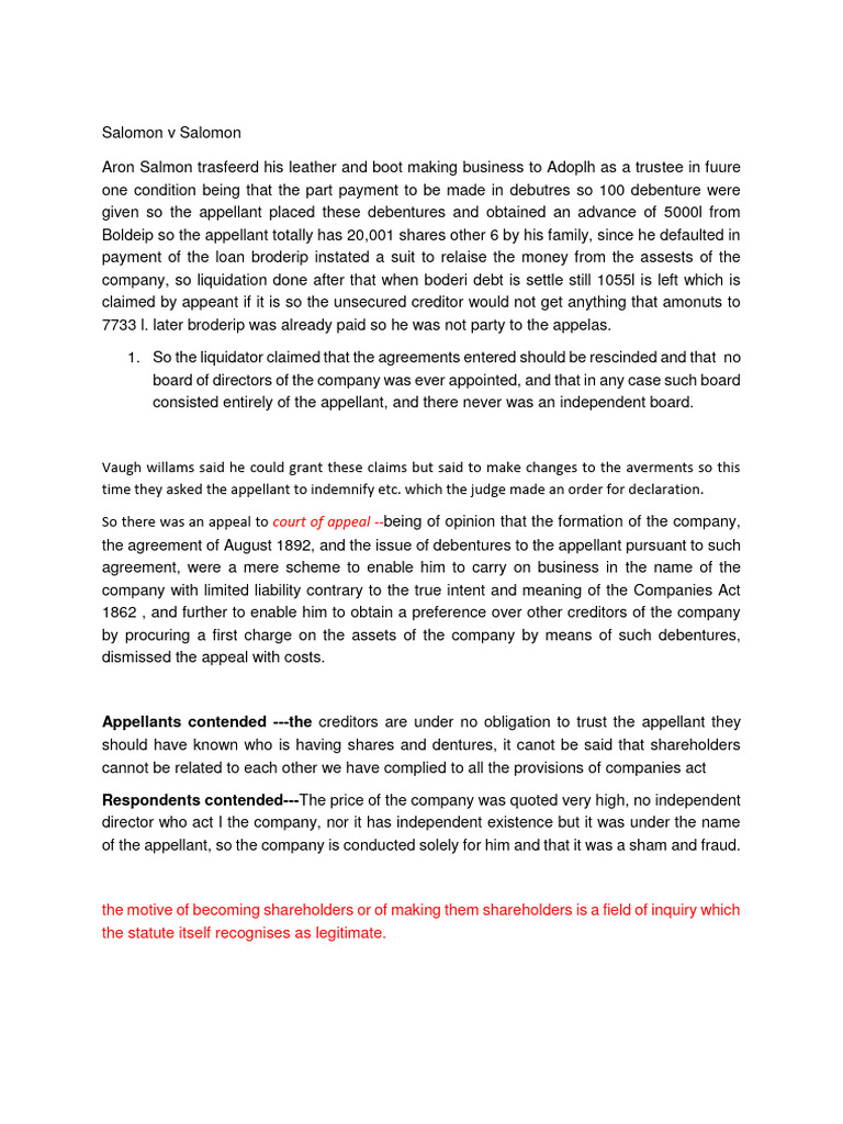 Company Law Case Summaries | PDF | Finance & Money Management | Law