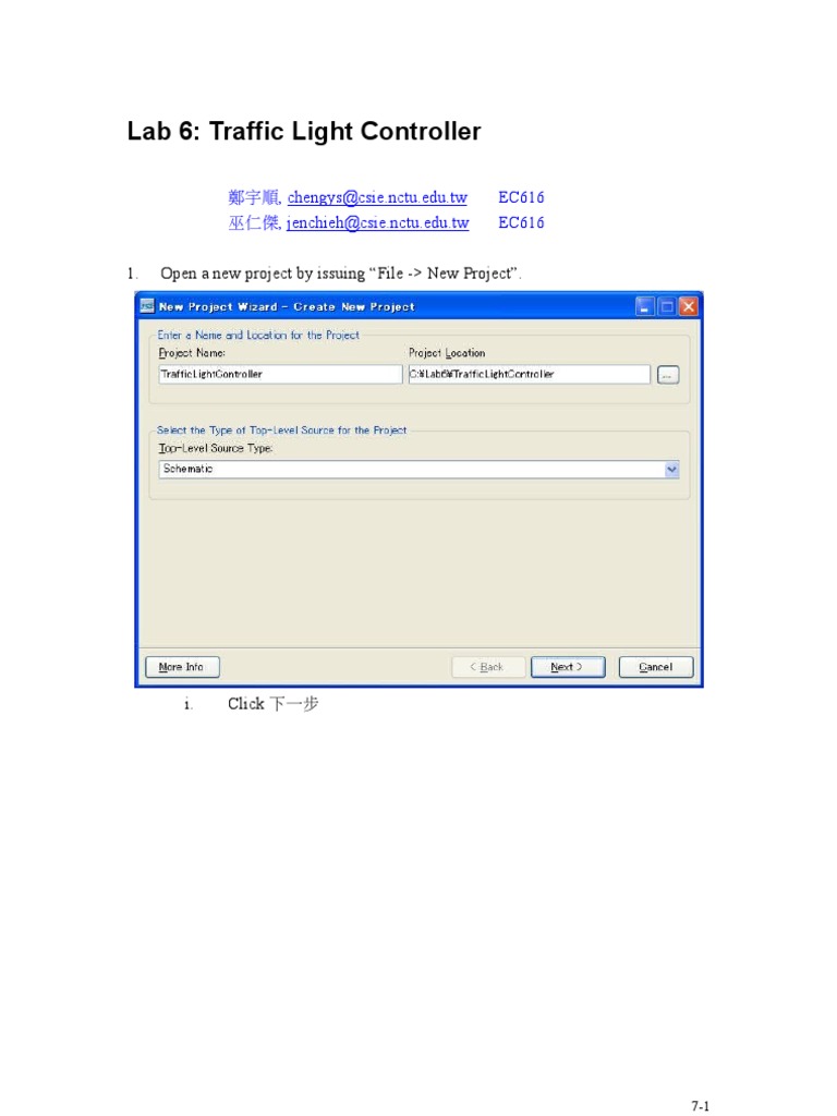 Lab 6: Traffic Light Controller: 1. Open A New Project by Issuing "File ...
