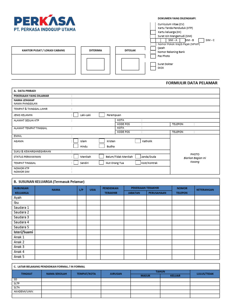 F-PIU-HR-03-R0-Formulir Data Pelamar | PDF