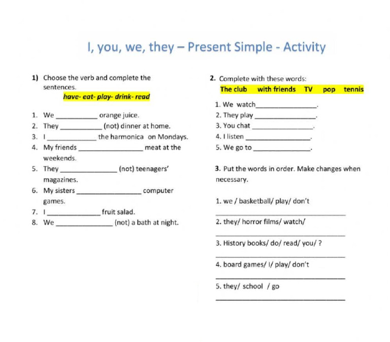 10. Present Simple I, you, we, they (part 3) | PDF