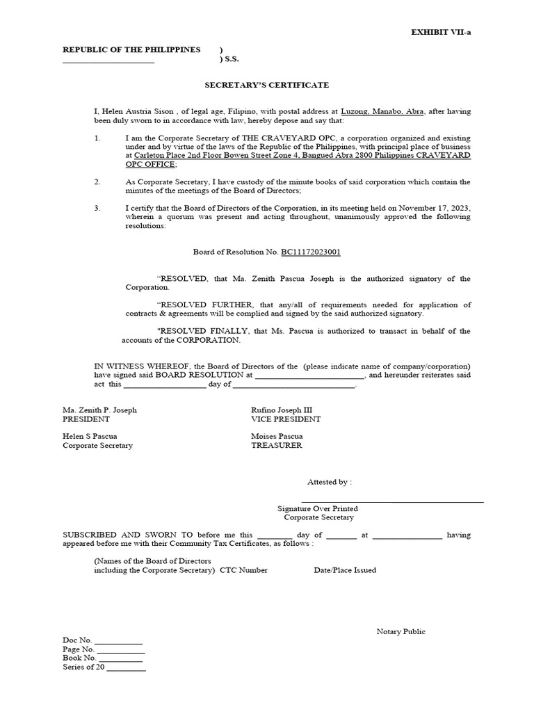 Sec Cert Board Reso Crave | PDF
