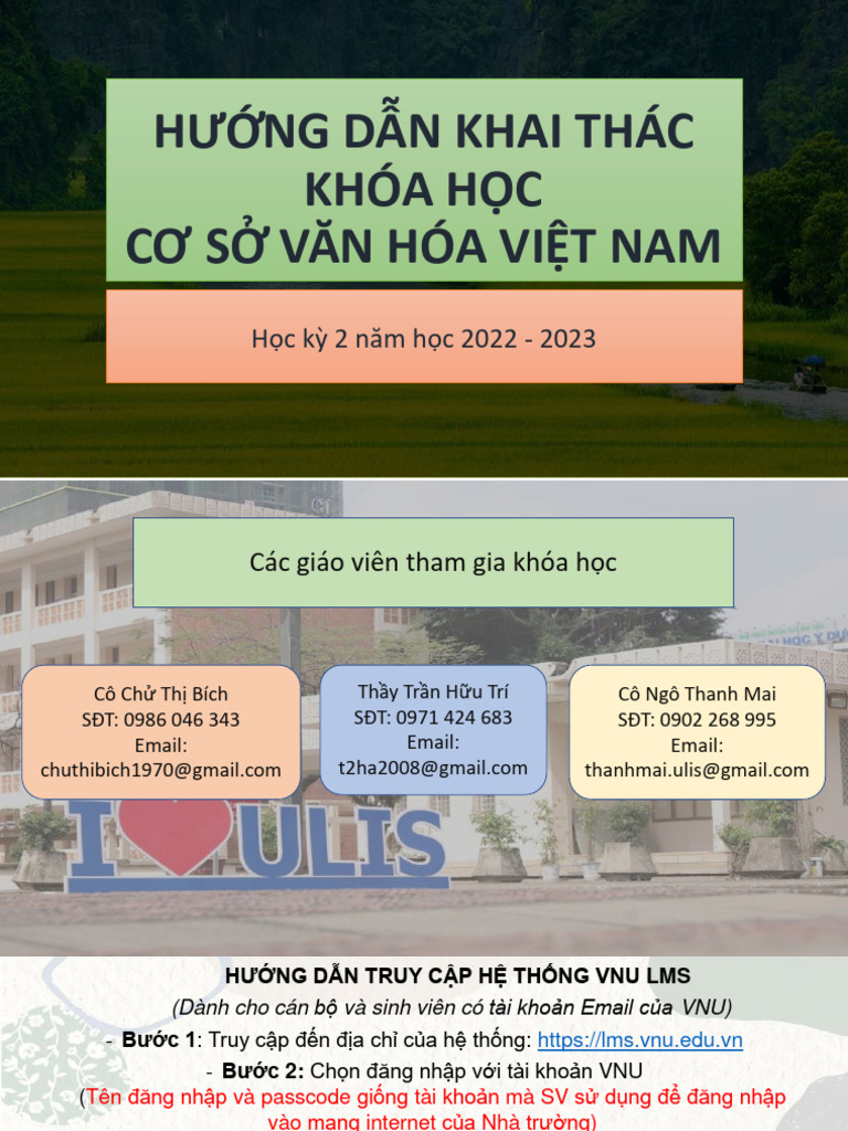 HƯỚNG DẪN KHAI THÁC KHÓA HỌC MÔN CSVHVN ONLINE | PDF