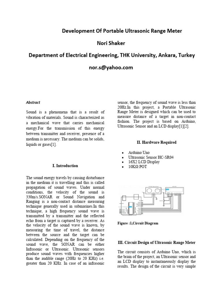 Development of Portable Ultrasonic Range Meter Nori Shaker Department of Electrical Engineering ...