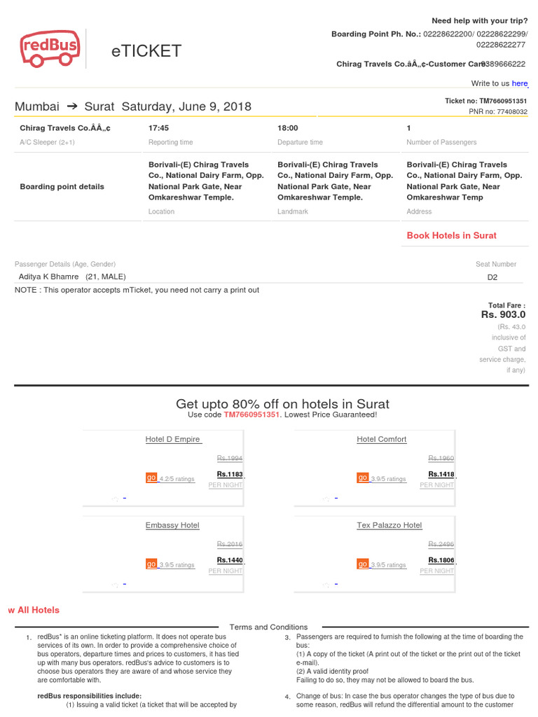 Redbus Ticket TM7660951351 | PDF