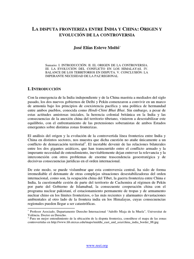 Esteve - La Disputa Fronteriza Entre India Y China | PDF | Política ...