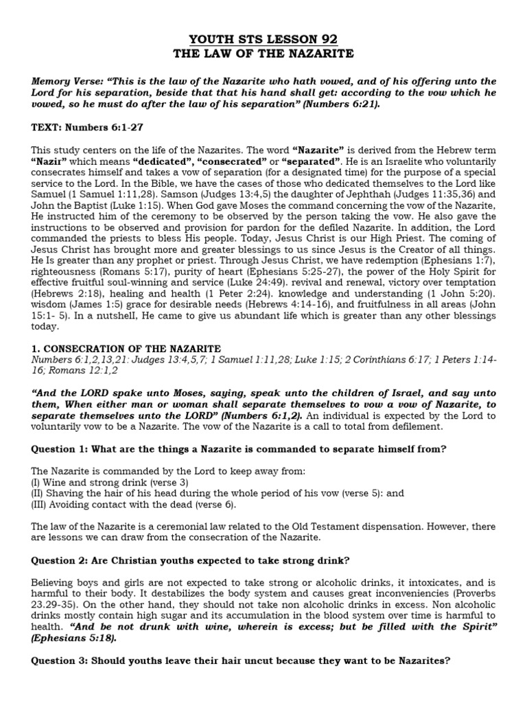 Nazarite Vows for Christian Youths | PDF | Jesus | Book Of Numbers