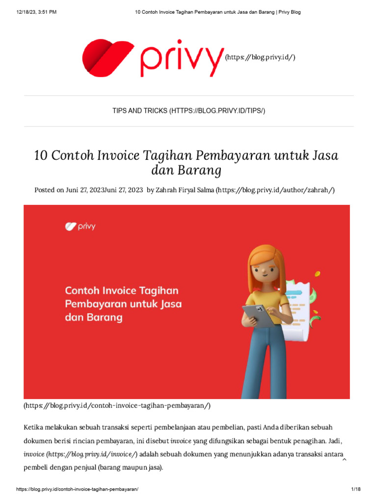 10 Contoh Invoice Tagihan Pembayaran Untuk Jasa Dan Barang - Privy Blog | PDF