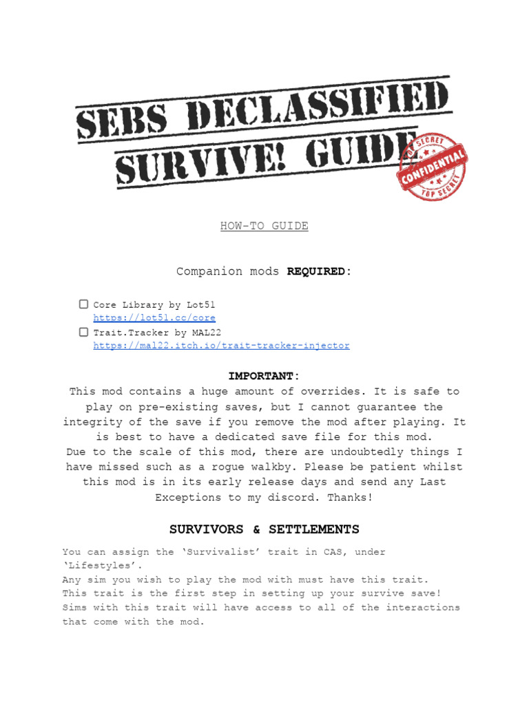 Seb's Declassified SURVIVE! Guide | PDF