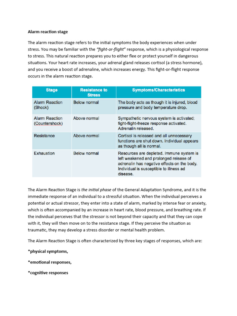 Understanding the Alarm Reaction Stage | PDF | Wellness | Science ...
